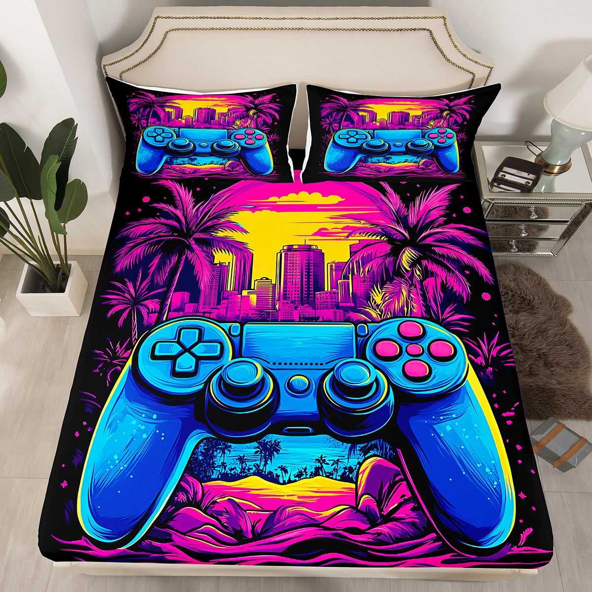 Erosebridal Gamer Fitted Sheet Queen Size Gaming Bedding Set Teens ...