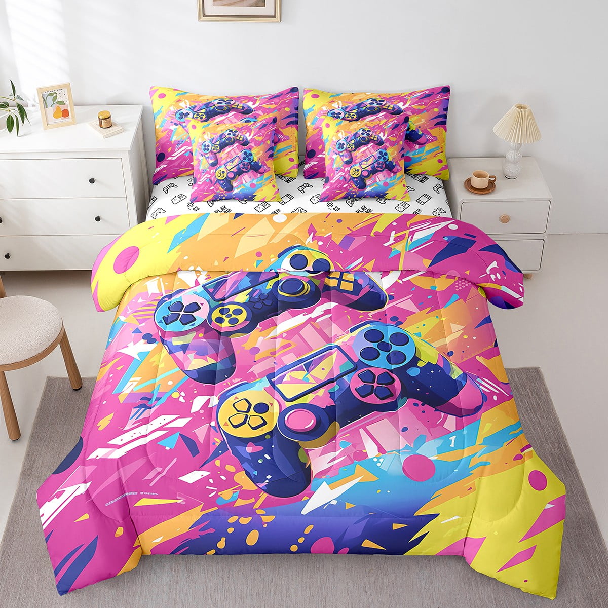Erosebridal Gamer King Bed in a Bag,Colorful Video Game Console ...