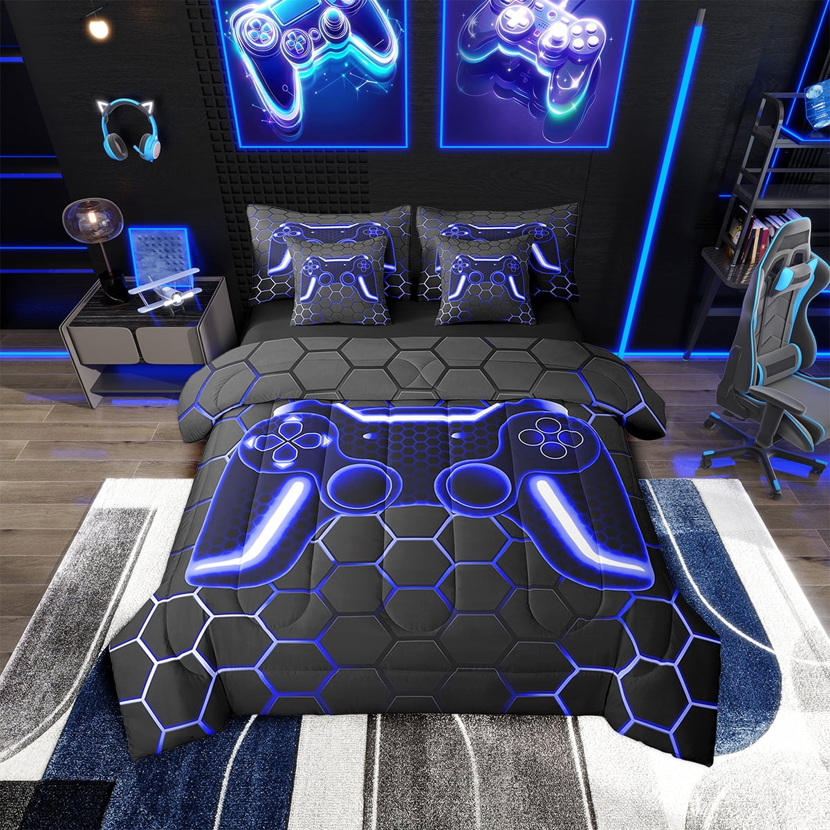 Erosebridal Gamer Queen Comforter Set 7 Piece Gaming Bedding Set With ...