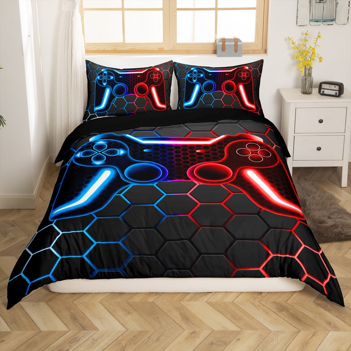 Erosebridal Gaming Bedding Sets Gamer Comforter Cover Red Blue ...