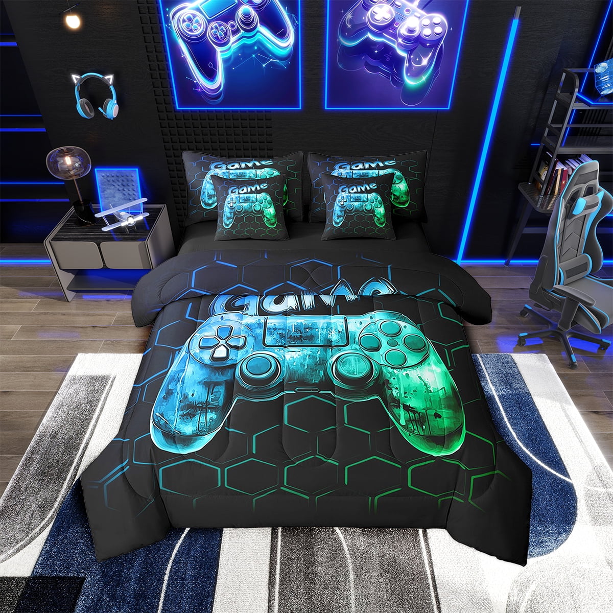 Erosebridal Gaming Bedding Sets King Size, Gradient Gamepad Comforter ...