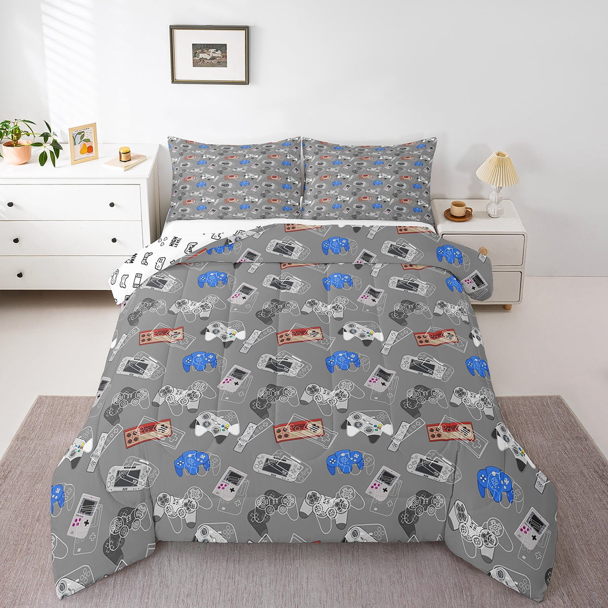YST Twin Size Gaming Comforter Set, Video Game Bedding, Gamepad Print ...