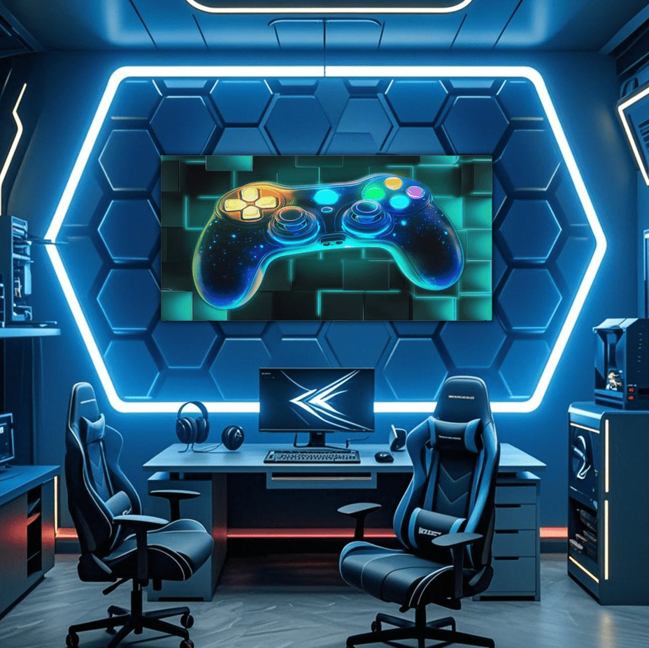 Erosebridal Gaming Gamepad Canvas Wall Art for Bedroom, Neon Buffalo ...