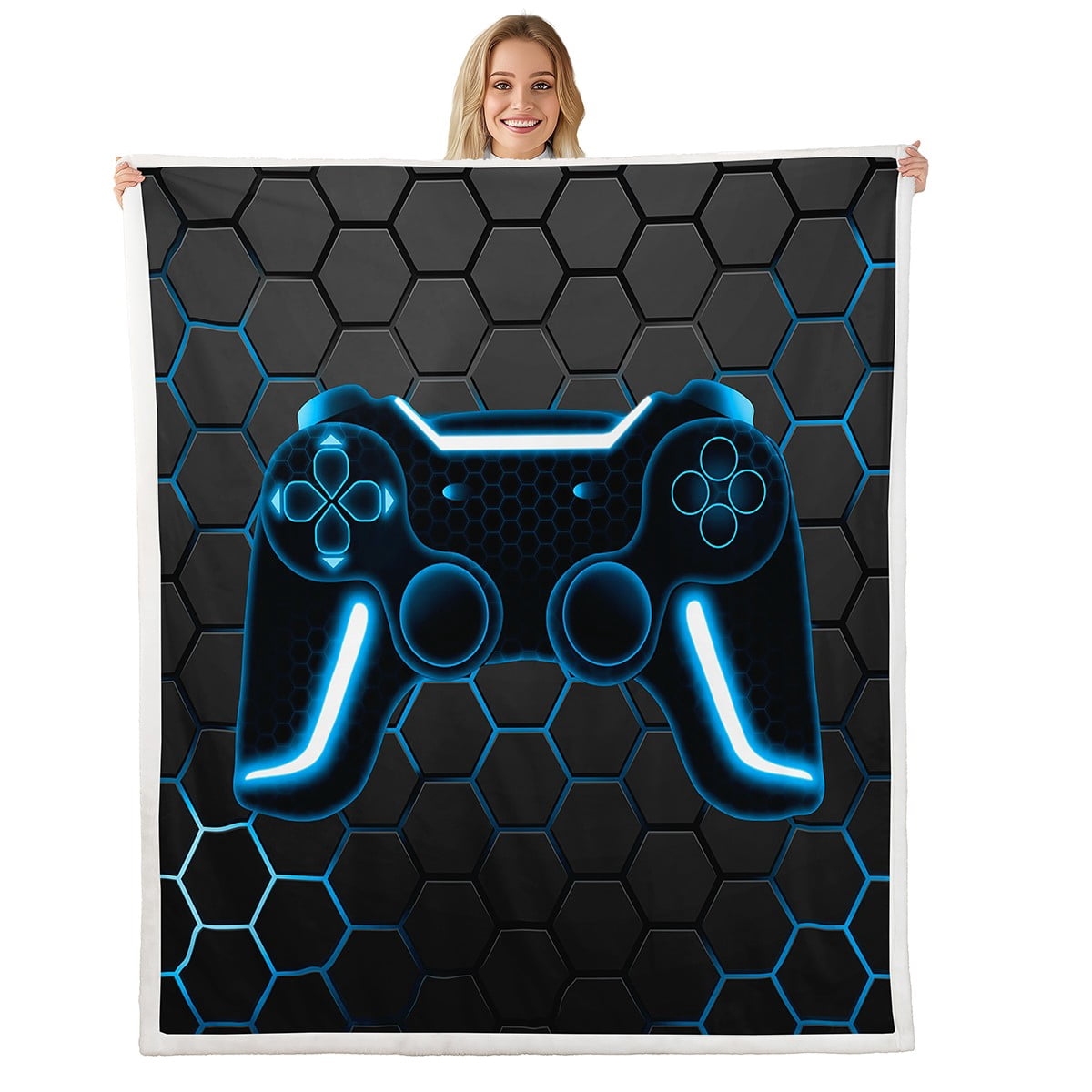 Erosebridal Gaming Throw Blanket Blue Gamer Fleece Bed Blanket Queen 90 ...
