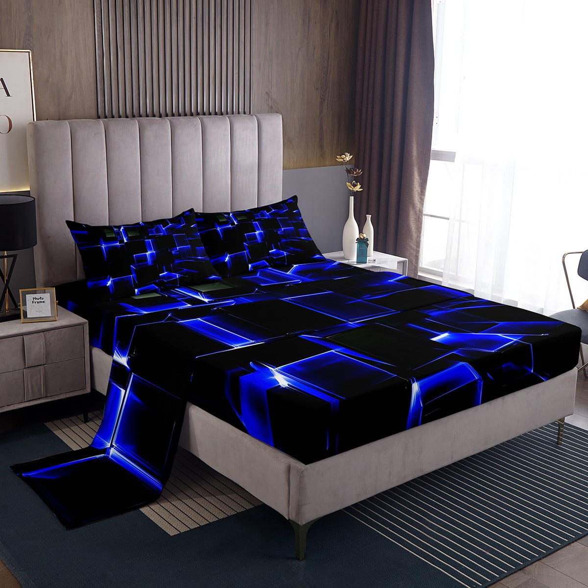 Erosebridal Geometric Buffalo Bed Sheets Set Queen Size,Black Blue ...