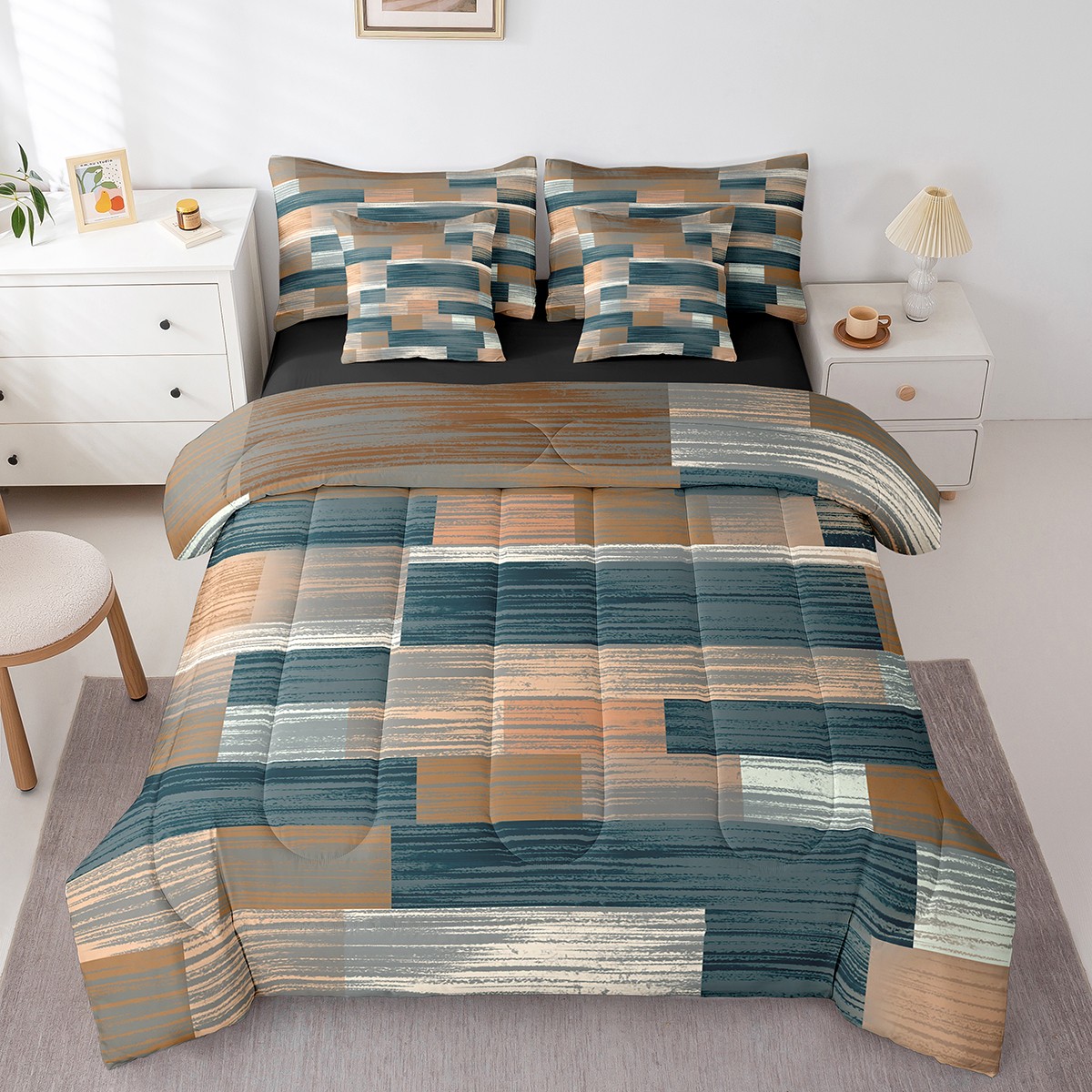 Erosebridal Geometric Buffalo Bedding Full Size,Oil Painting Style Bed ...