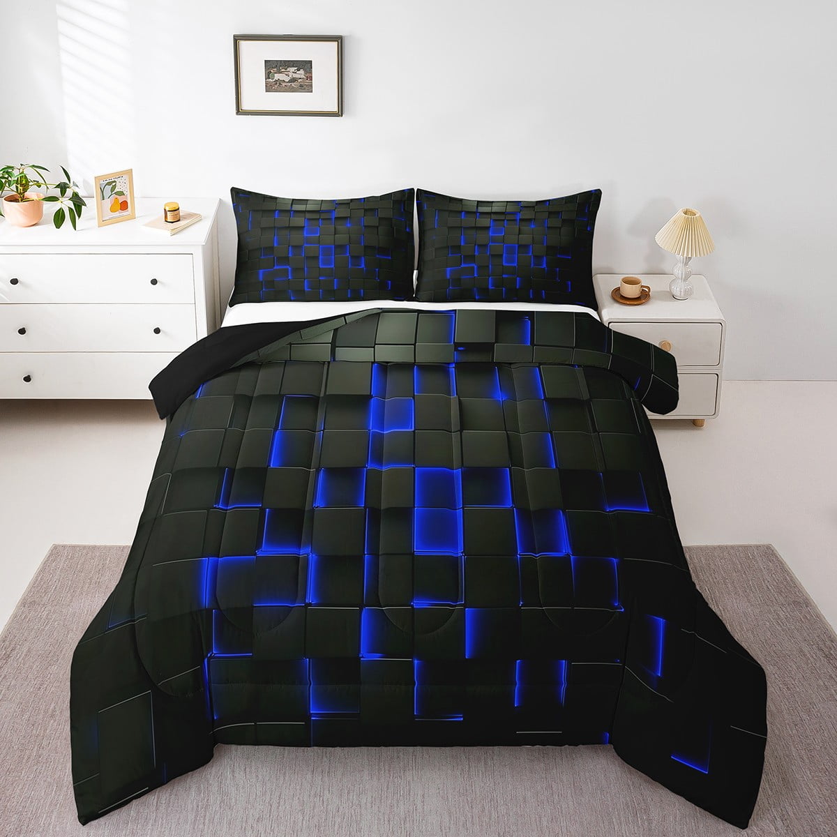 Erosebridal Geometric Buffalo Comforter Sets,Futuristic Cubes ...