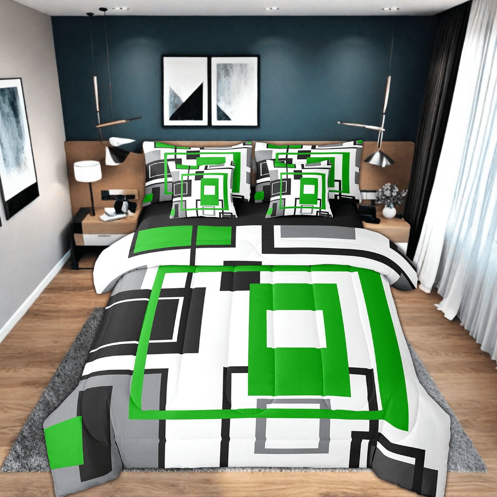 Erosebridal Geometric Grids Full Size Bedding Set 7 Piece Black White ...