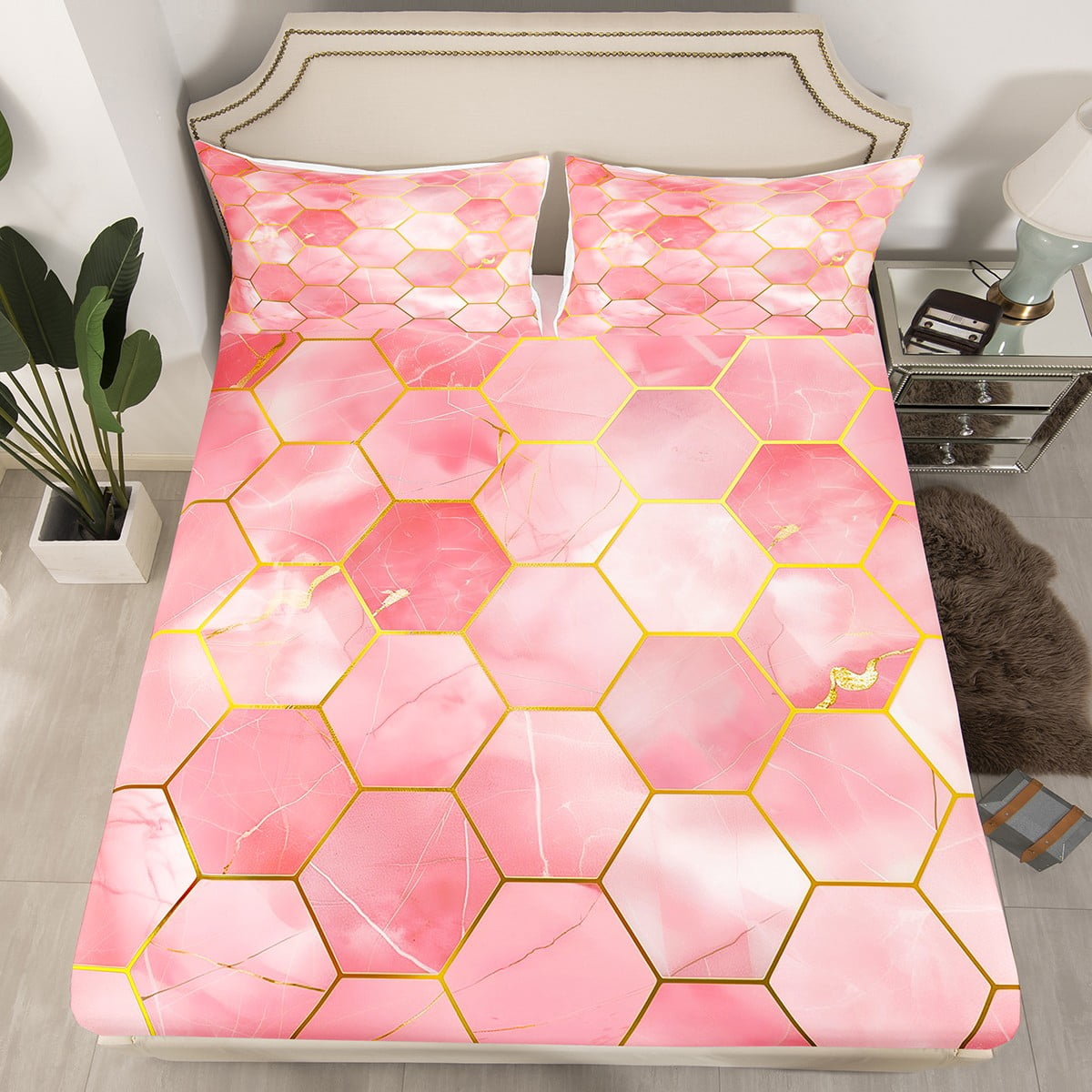 Erosebridal Geometric Hexagon Fitted Sheet Set Queen,Watercolor ...