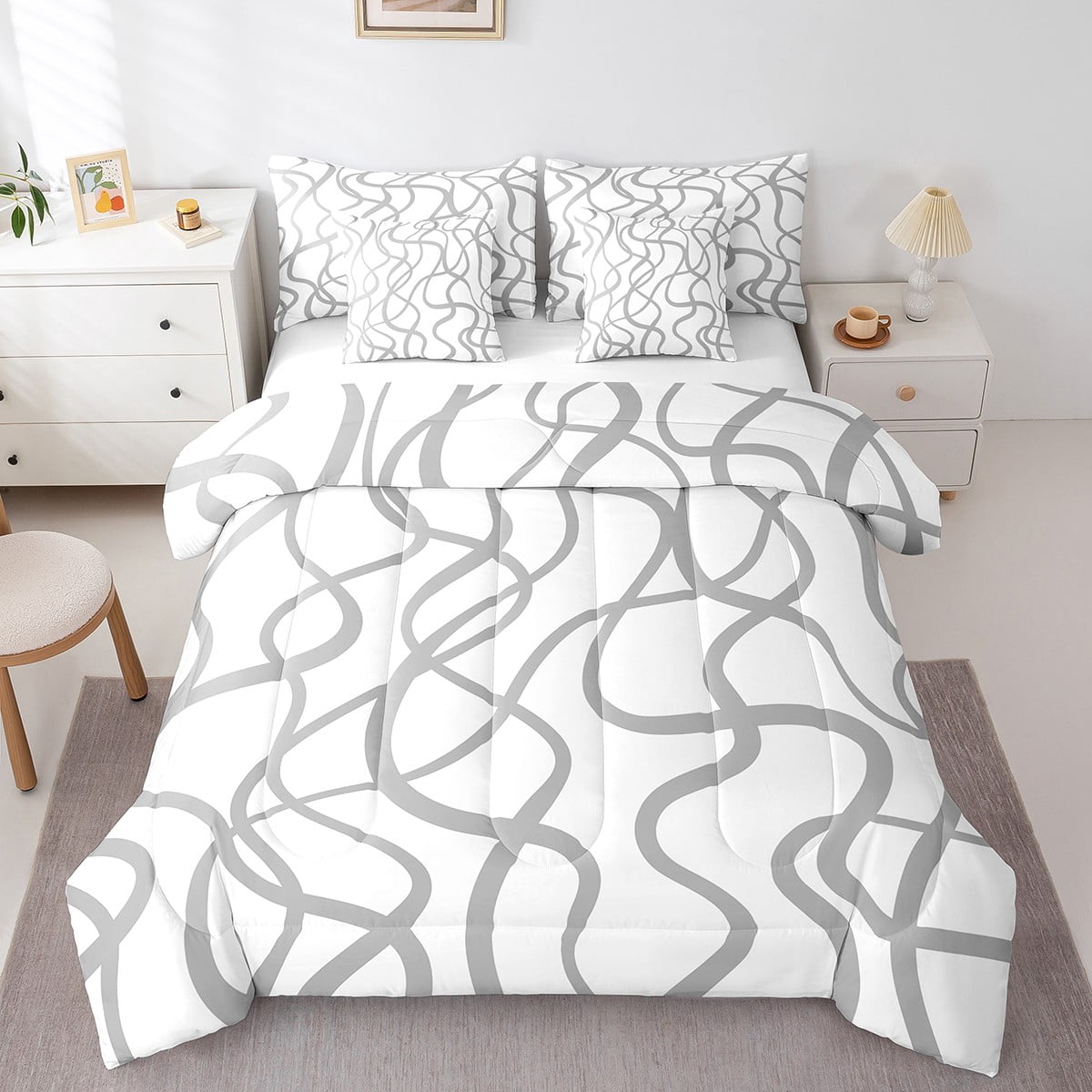 Erosebridal Geometric Lines Bed In A Bag Full Size, Modern Abstract Bed ...