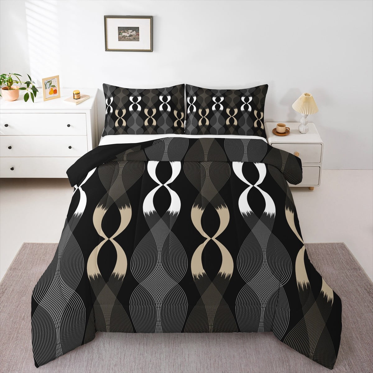 Erosebridal Geometric Pattern Bedding Sets Full with Comforter,Gold ...