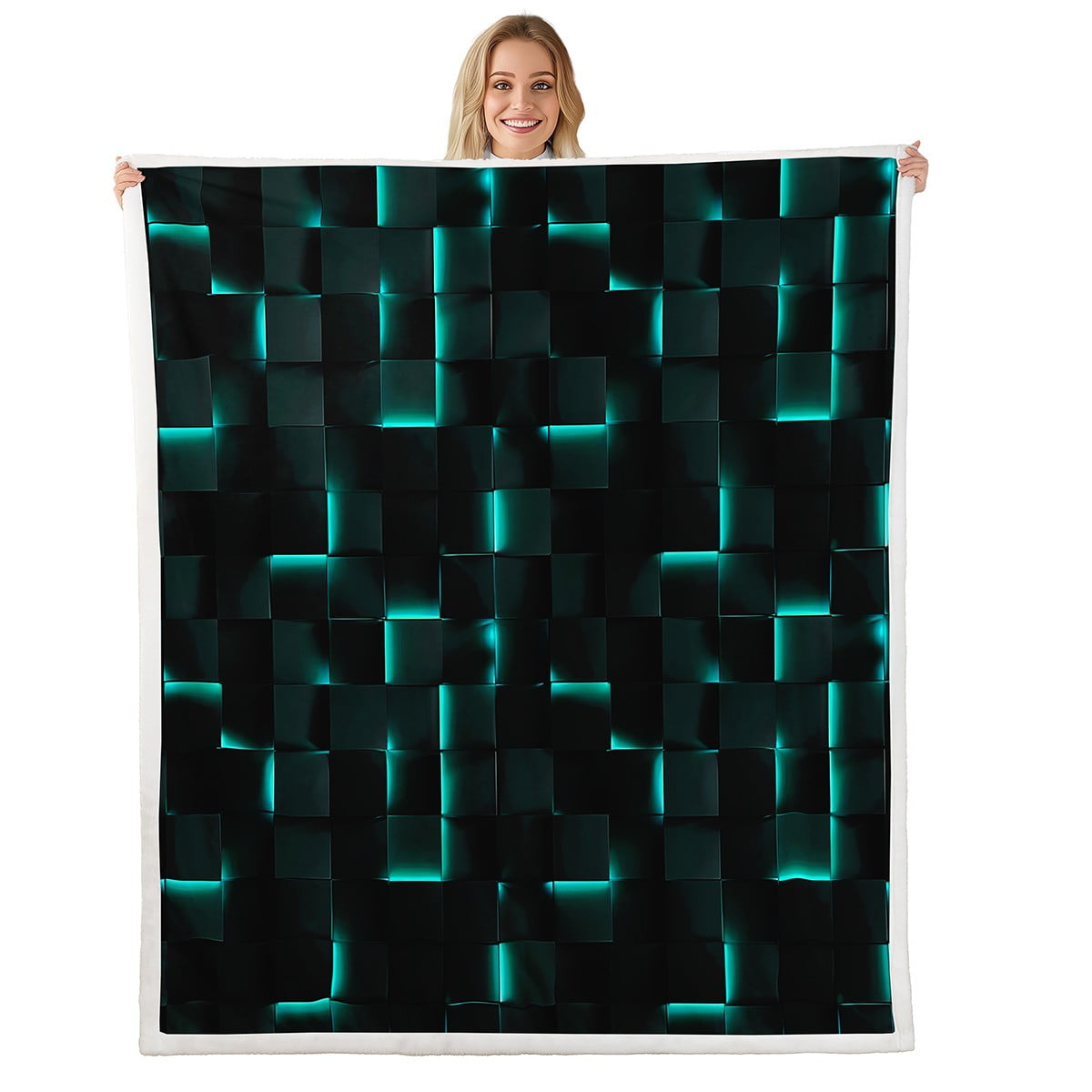 Erosebridal Geometric Plaid Sherpa Blanket 50x60,Black Teal Fuzzy ...