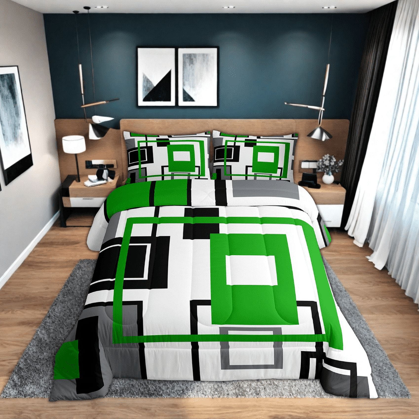 Erosebridal Geometric Square Bedding Set Black White Lime Green Grey ...