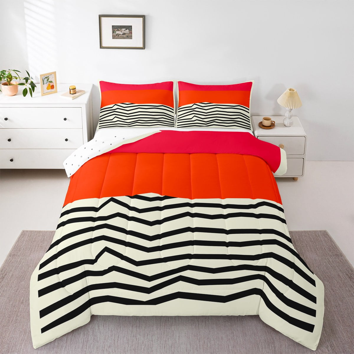 Erosebridal Geometric Stripes Comforter Sets Queen Size,Abstract Lines ...