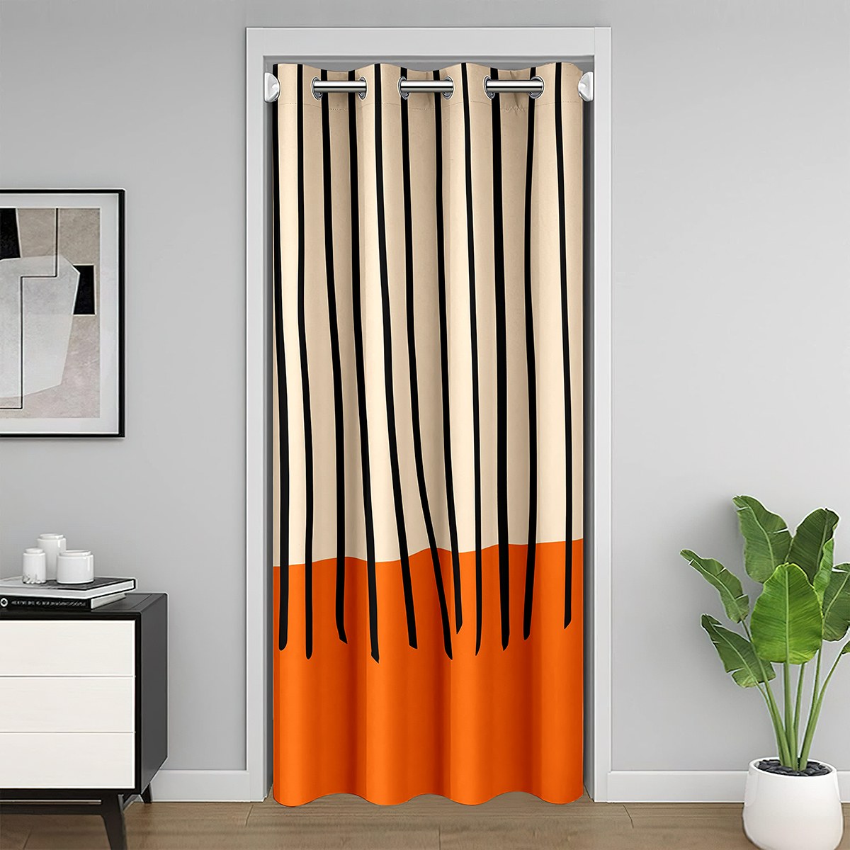 Erosebridal Geometric Stripes Door Curtain Panel 84"x52",Abstract Lines ...