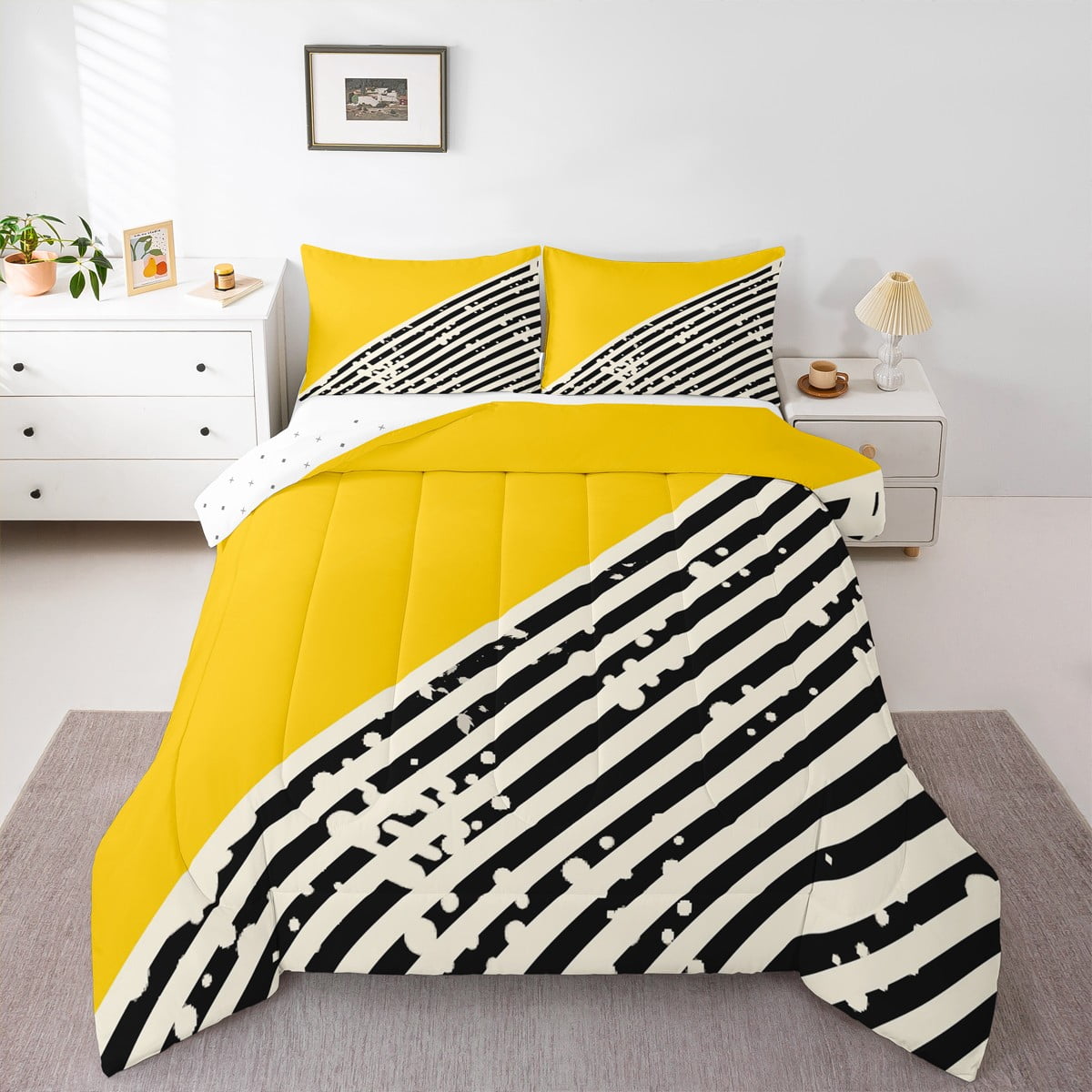 Erosebridal Geometric Triangle Patchwork Comforter Sets Queen Size ...