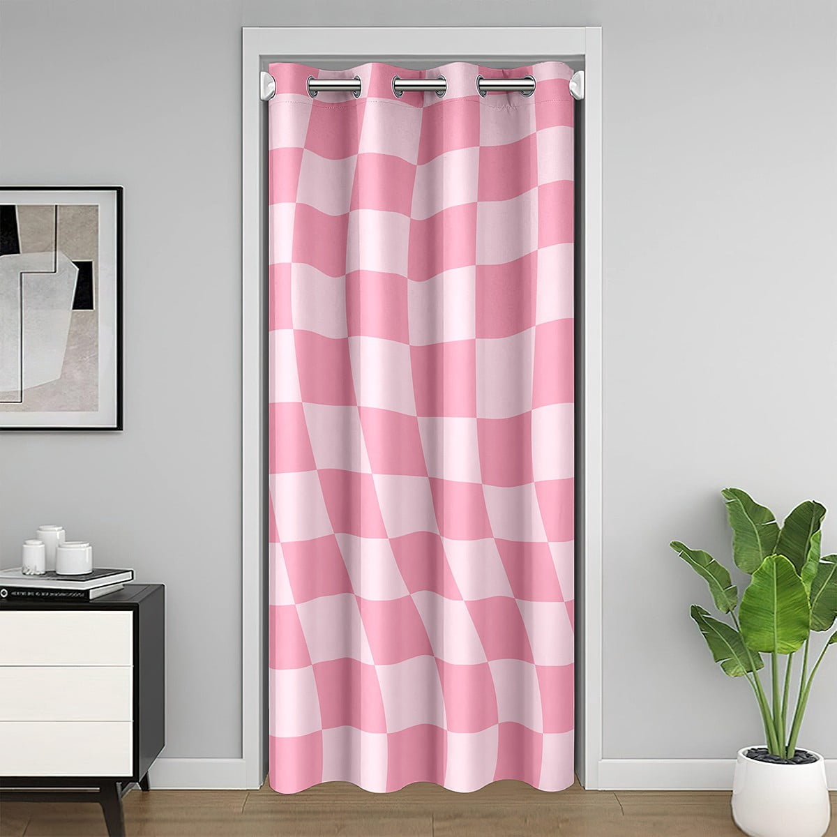 Erosebridal Geometry Checkered Door Curtain Panel 42x80,Plaid Square ...