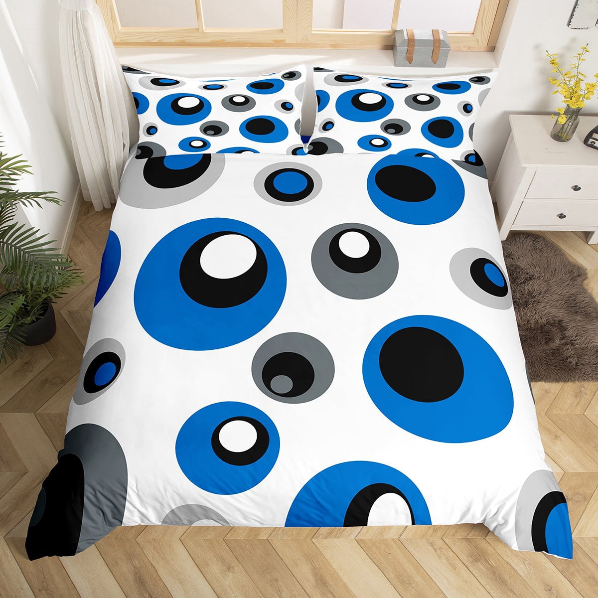 Erosebridal Geometry Circle Comforter Cover King,Blue Modern Geometric ...