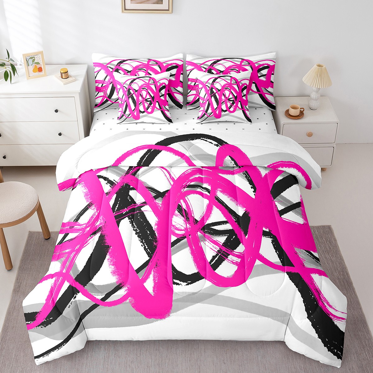 Erosebridal Geometry Lines Bedding Queen Size,Modern Abstract Art ...