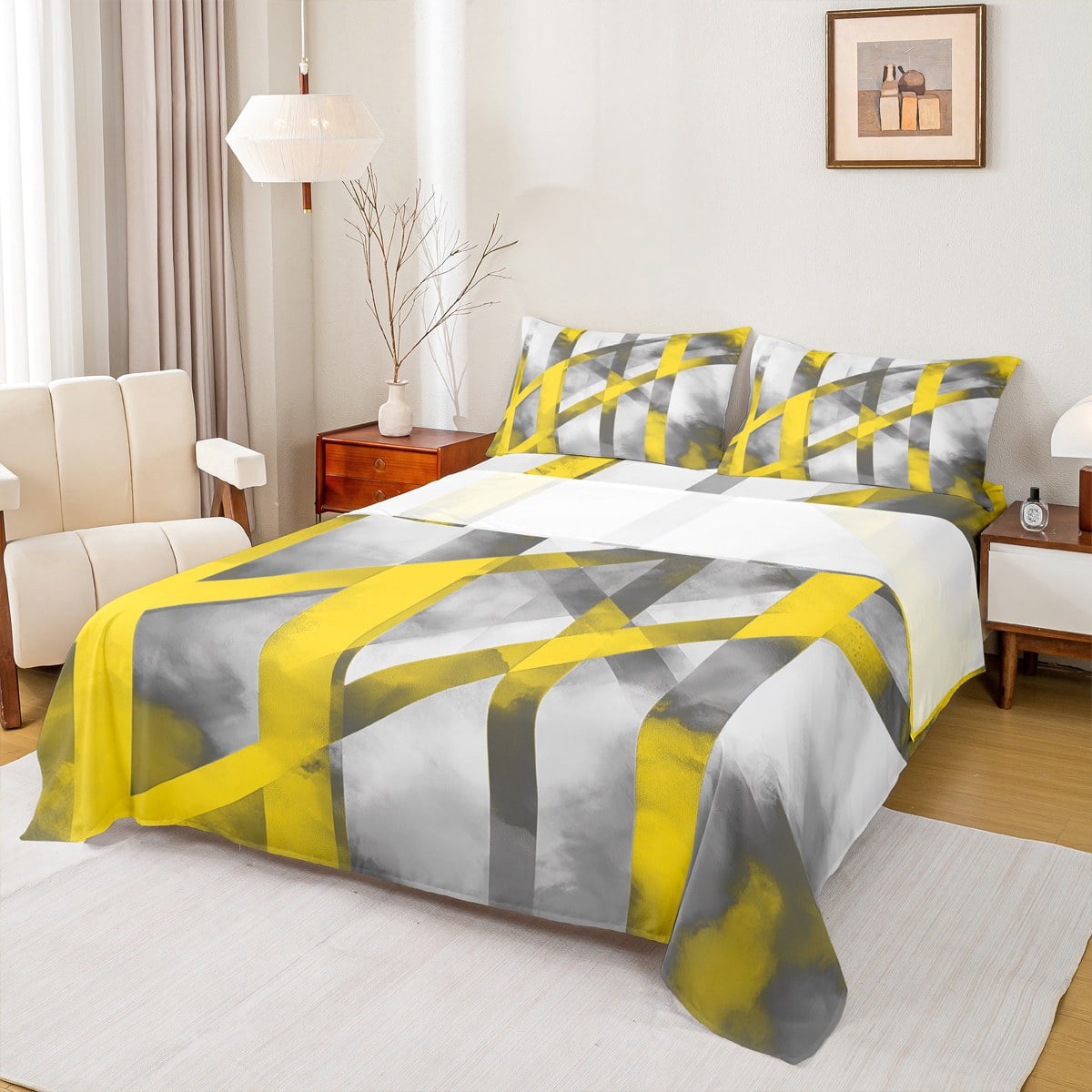 Erosebridal Geometry Lines Sheet Set King,Modern Abstract Art Bedding ...