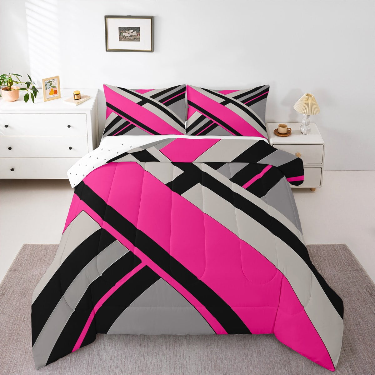 Erosebridal Geometry Stripes Print Comforter Sets Twin Size,Modern ...