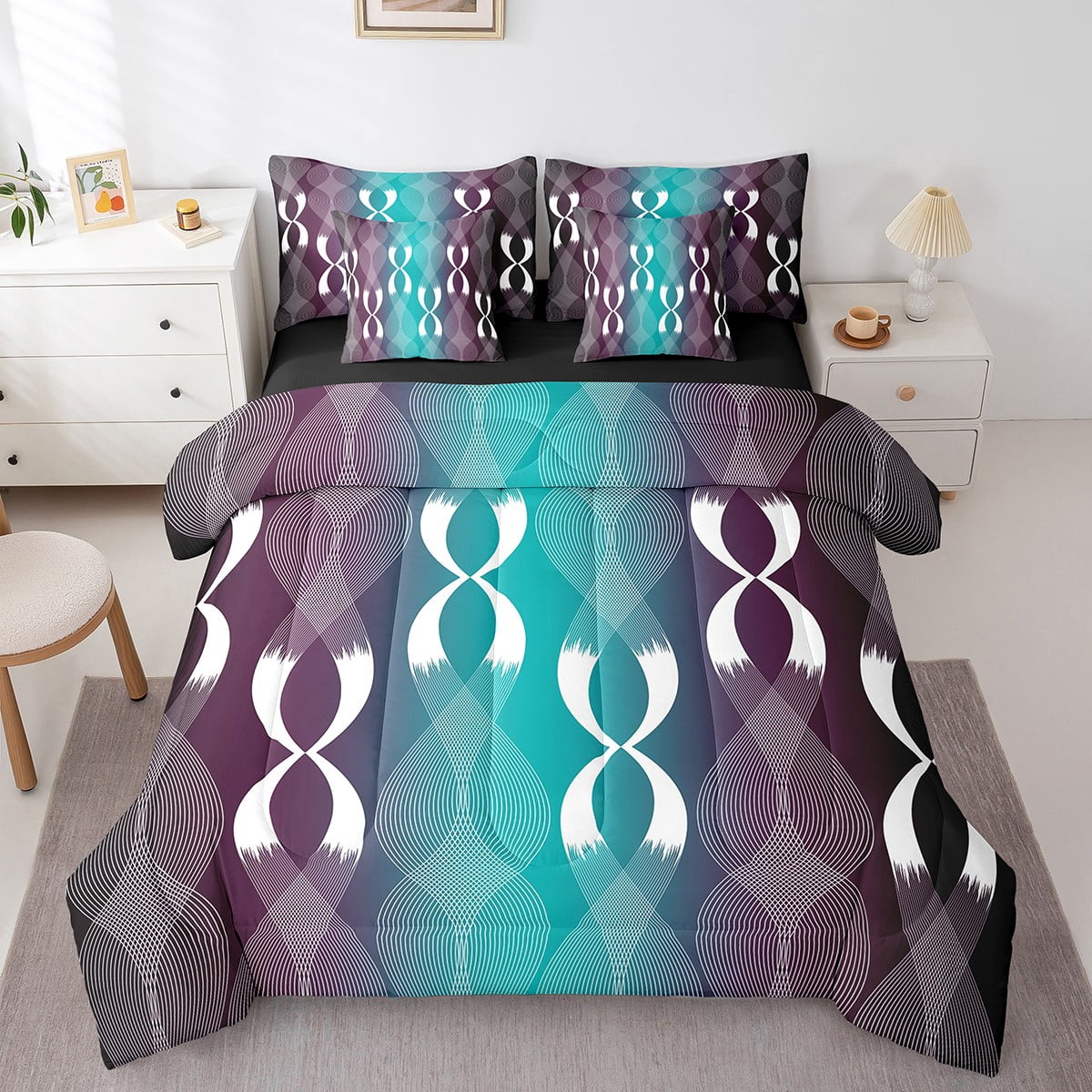 Erosebridal Geometry Waves Line Bedding Sets Twin Size,Blue Black ...