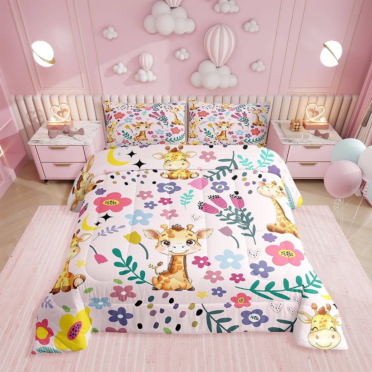 Erosebridal Giraffe Comforter,Pink Comforter Set Twin,Cartoon Giraffe ...