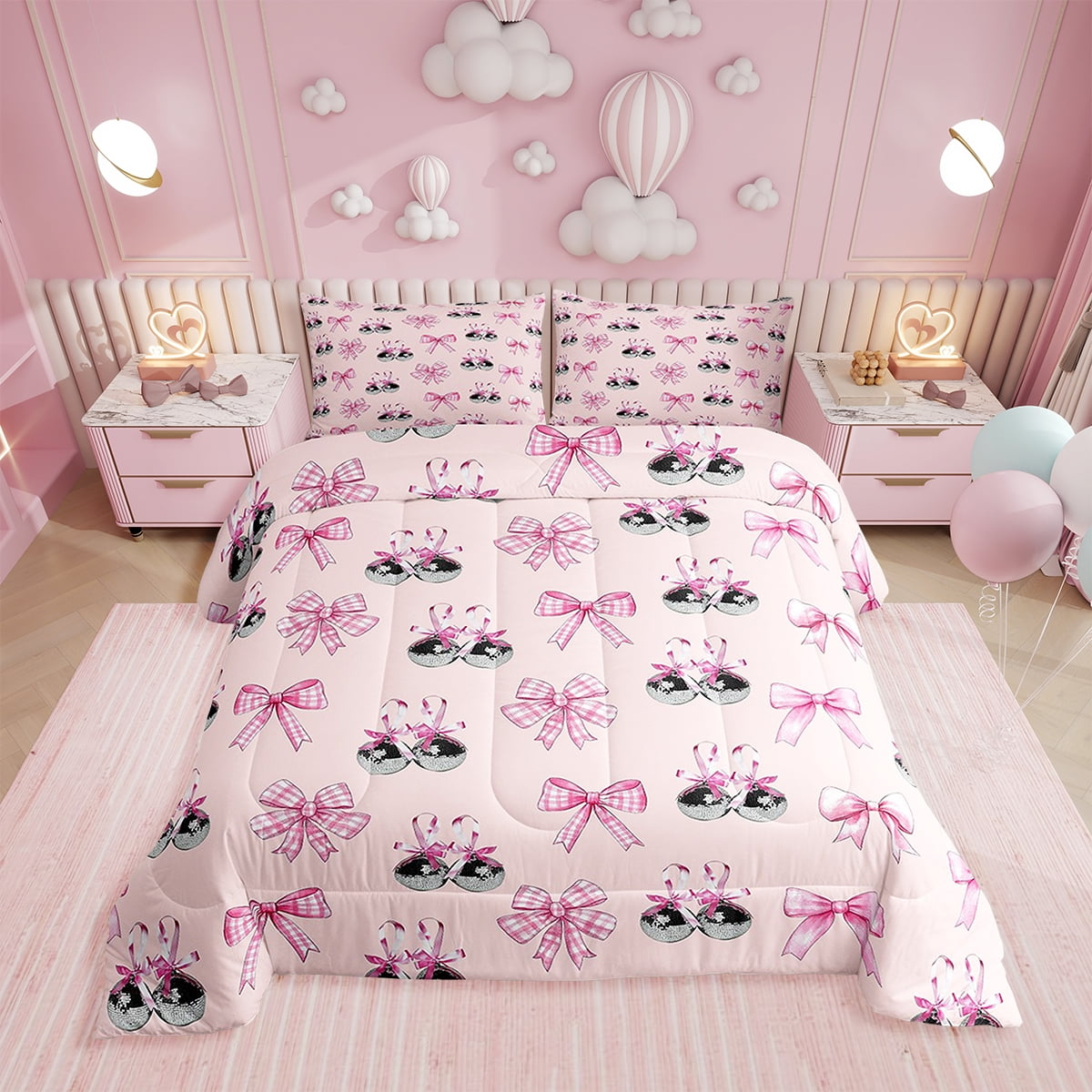 Erosebridal Pink Bowknot Twin Size Comforter Set Ribbon Bow Comforter ...