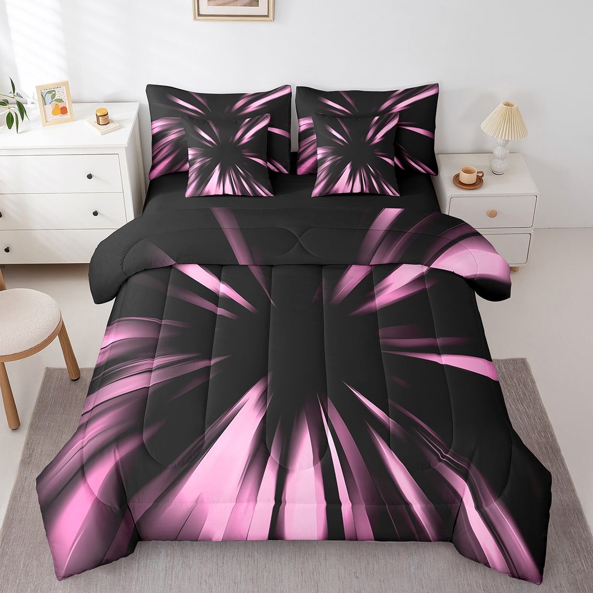 Erosebridal Abstract Bedding Sets Full Size, Neon Geometry Comforter ...