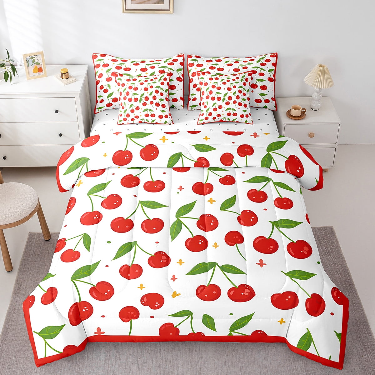 Erosebridal Cherry Bedding Sets Full Size, Cartoon Fruit Comforter Sets ...