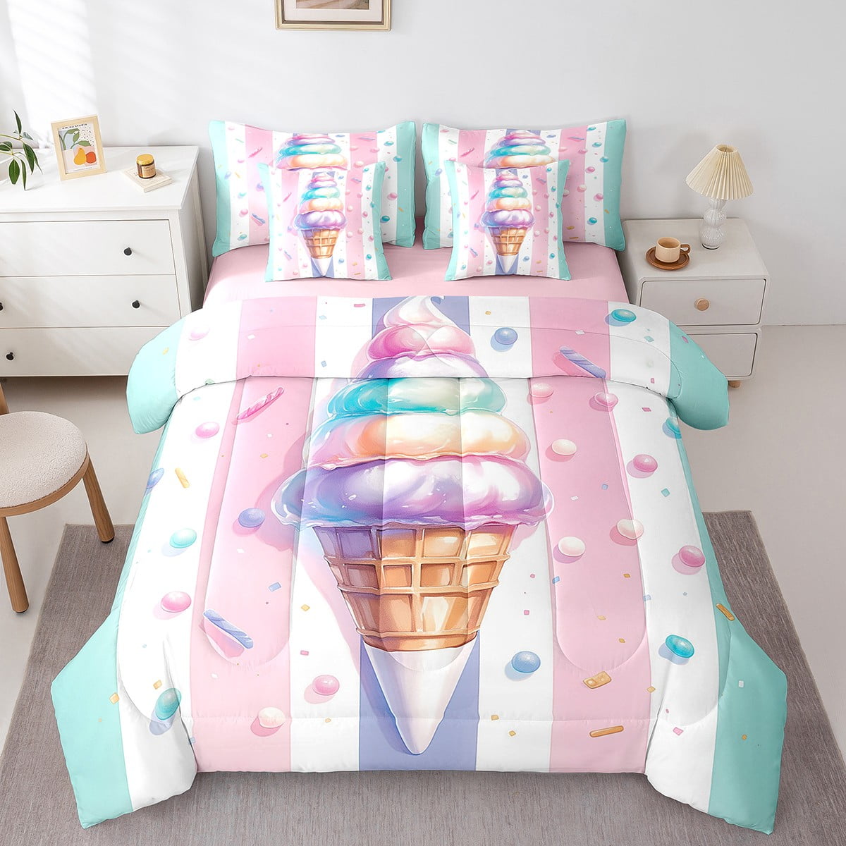 Erosebridal Girls Cute Ice Cream Bed in a Bag Twin size, Sweet Dessert ...