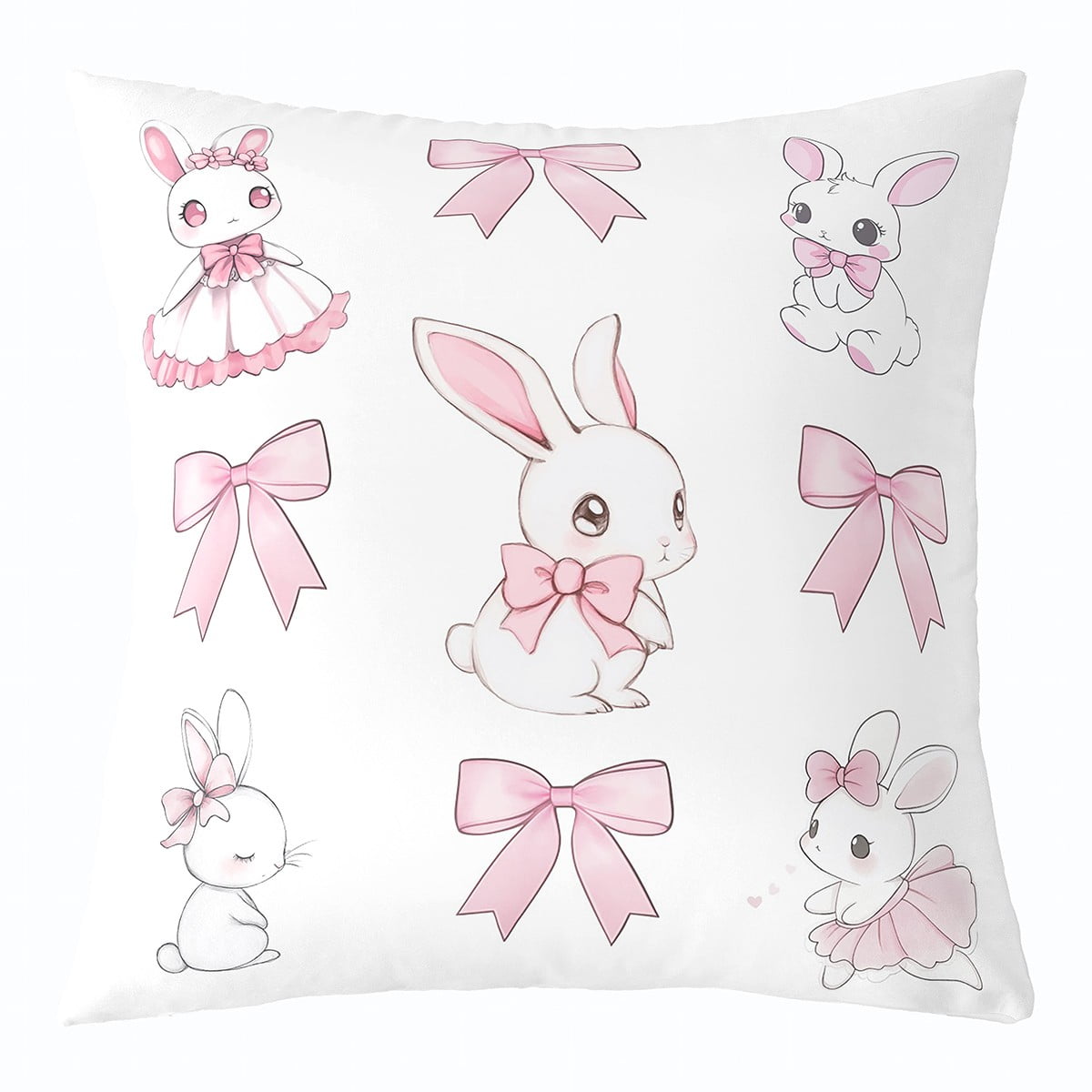 Erosebridal Cute Rabbit Pillow Cases, Pink Bow Cushion Covers 22x22 ...