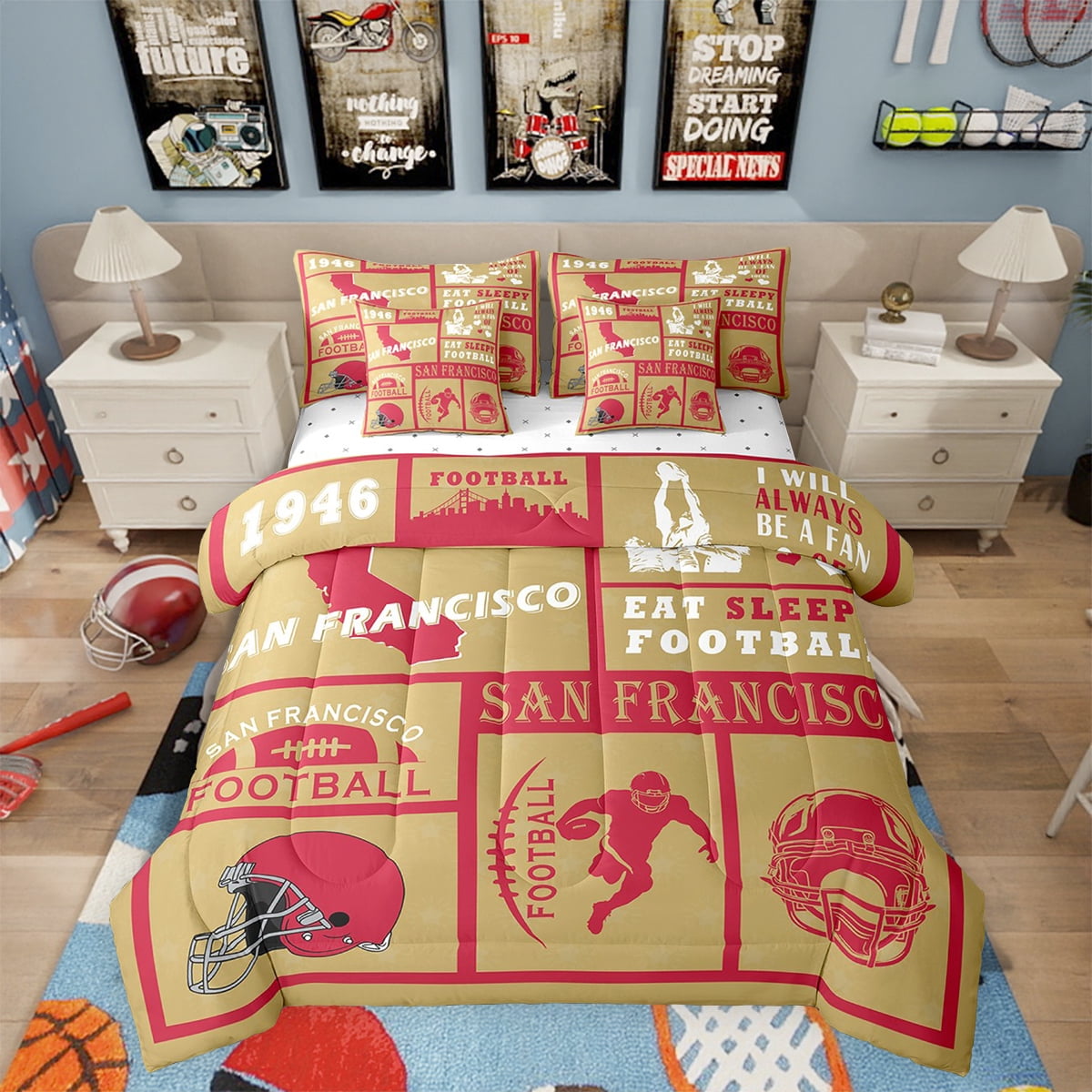 Erosebridal Football Bedding Set Twin Size 7 Piece Bed in A Bag Rugby ...