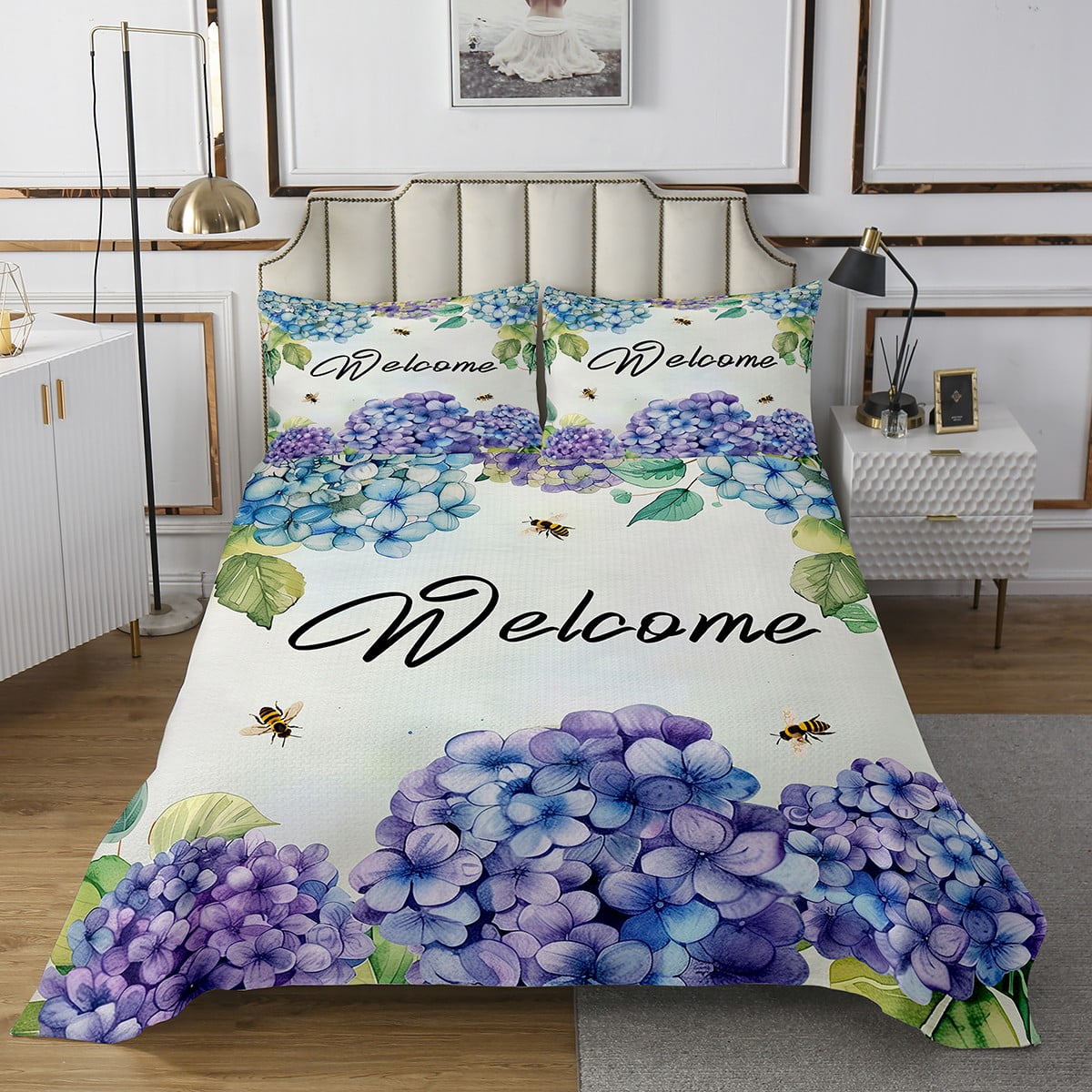 Erosebridal Girls Hydrangea Bedspread Set Queen Purple Teal Blue ...