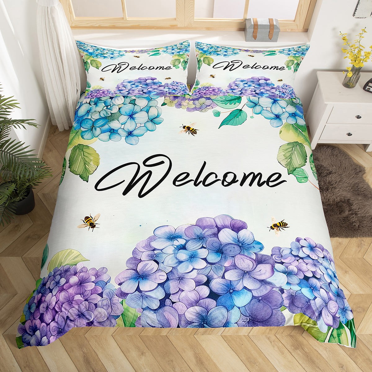 Erosebridal Girls Hydrangea Comforter Cover King Purple Teal Blue ...