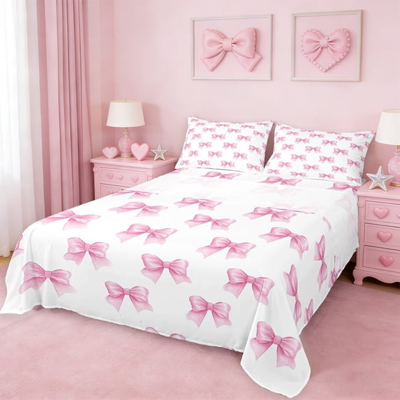Erosebridal Girls Pink Bowknot Queen Sheet Sets For Kids,Ribbon Bowtie ...