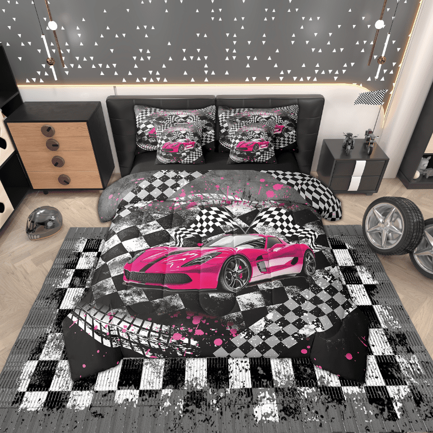 Erosebridal Race Car Bed in a Bag Full Size Teens, Racing Flag Bed Set ...