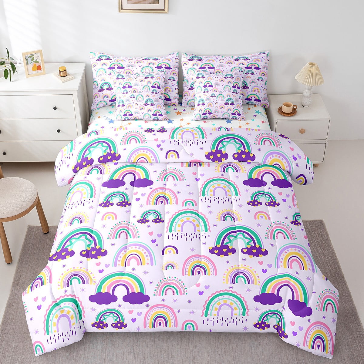Erosebridal Rainbow Bed in a Bag Twin size, Purple Cloud Bed Set ...