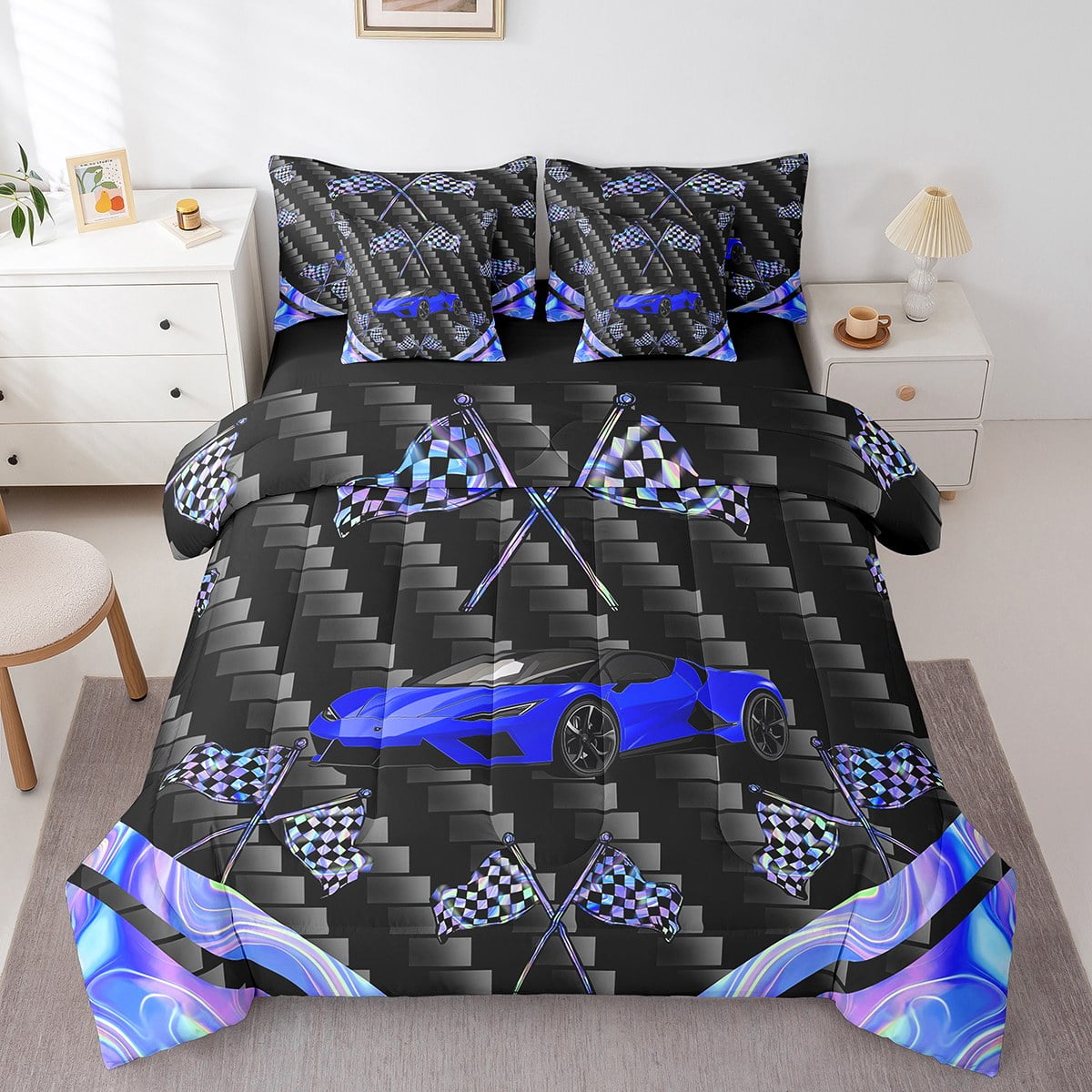 Erosebridal Sports Car Bed in a Bag Queen Size, Extreme Racing Flag Bed ...