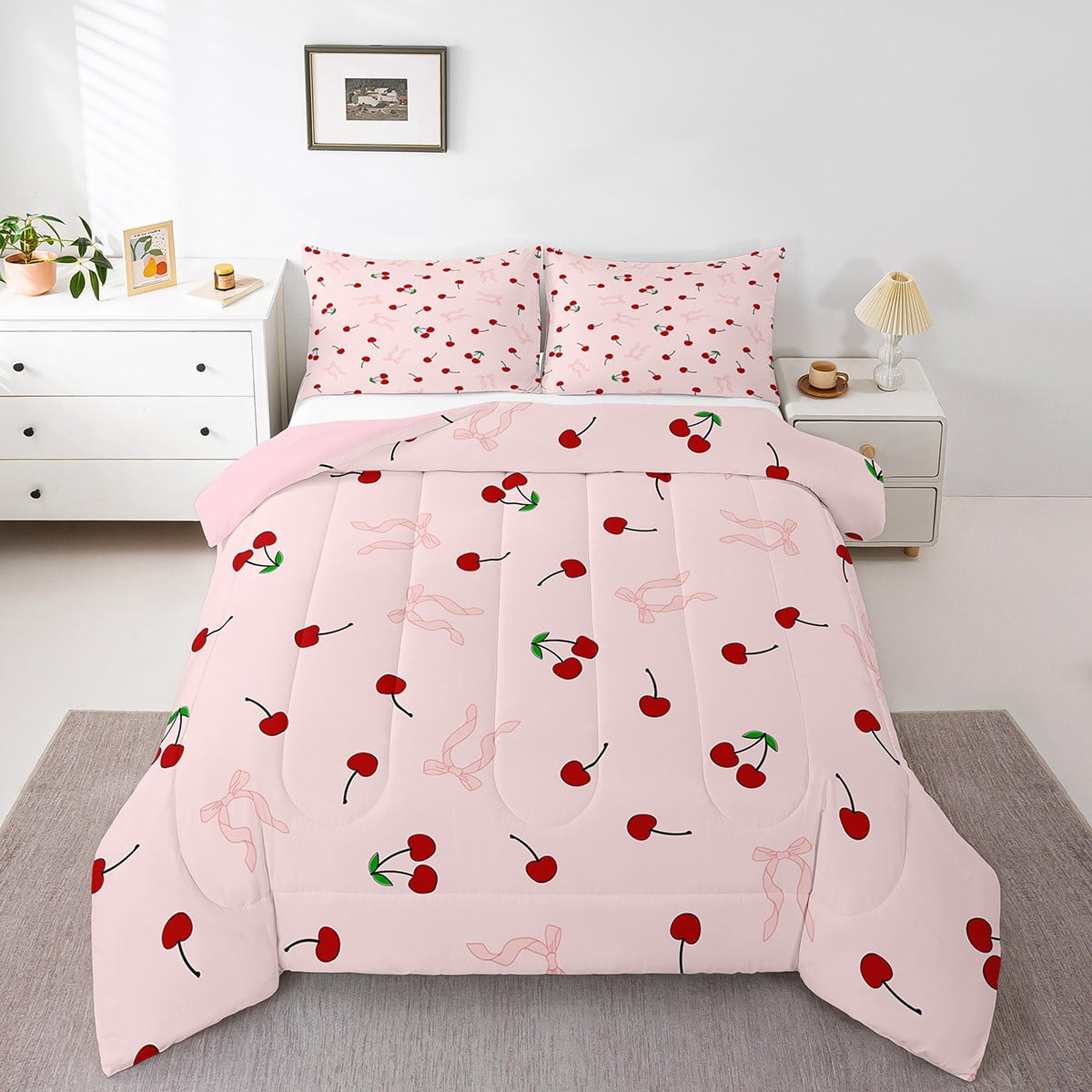 Erosebridal Girly Bow Tie Bedding Sets Full with Comforter,Red Cherry ...