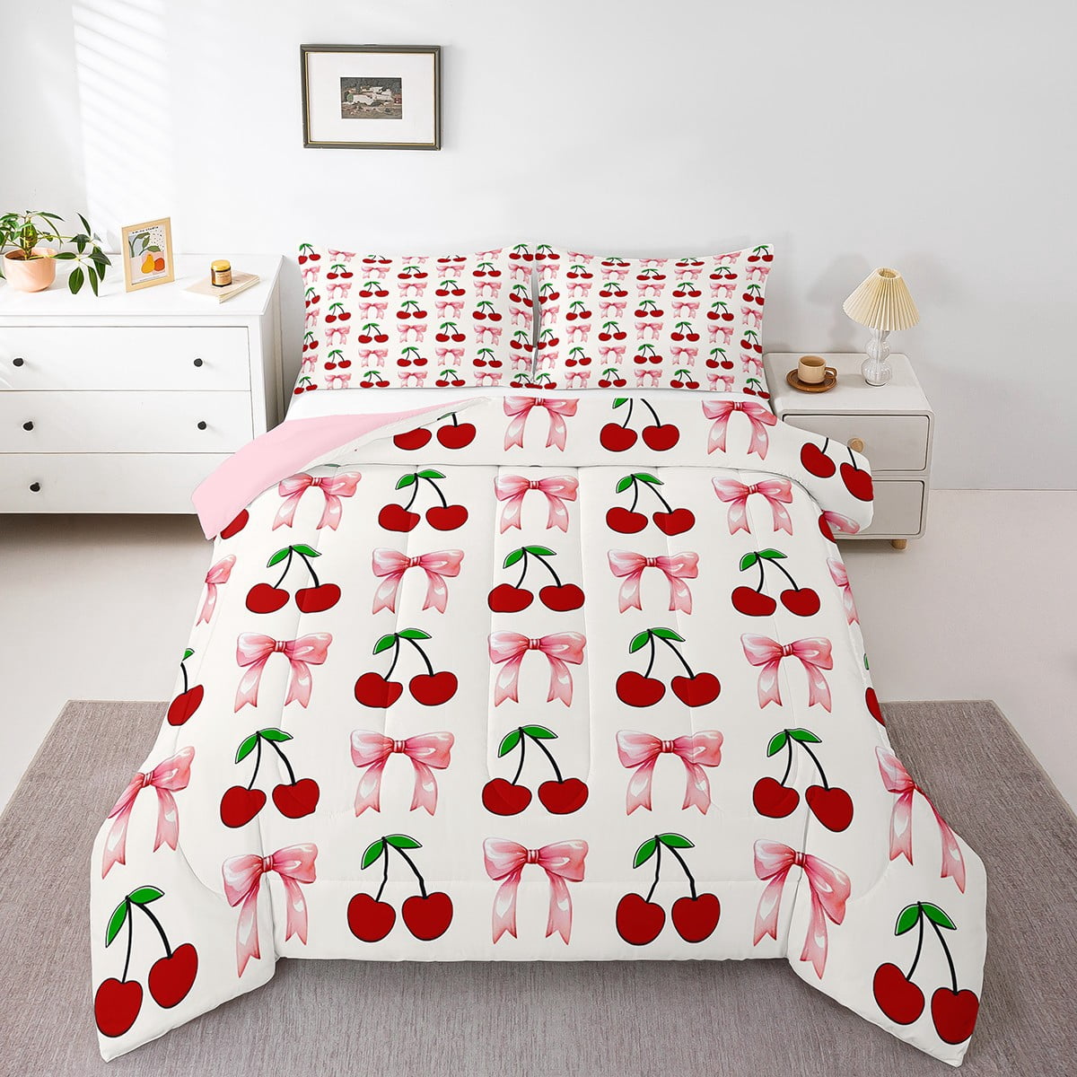 Erosebridal Girly Bow Tie Bedding Twin Comforter Set,Red Cherry Down ...