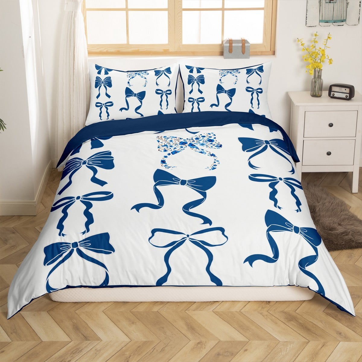 Erosebridal Girly Bow Tie Comforter Cover Queen, Navy Gray Bedding ...