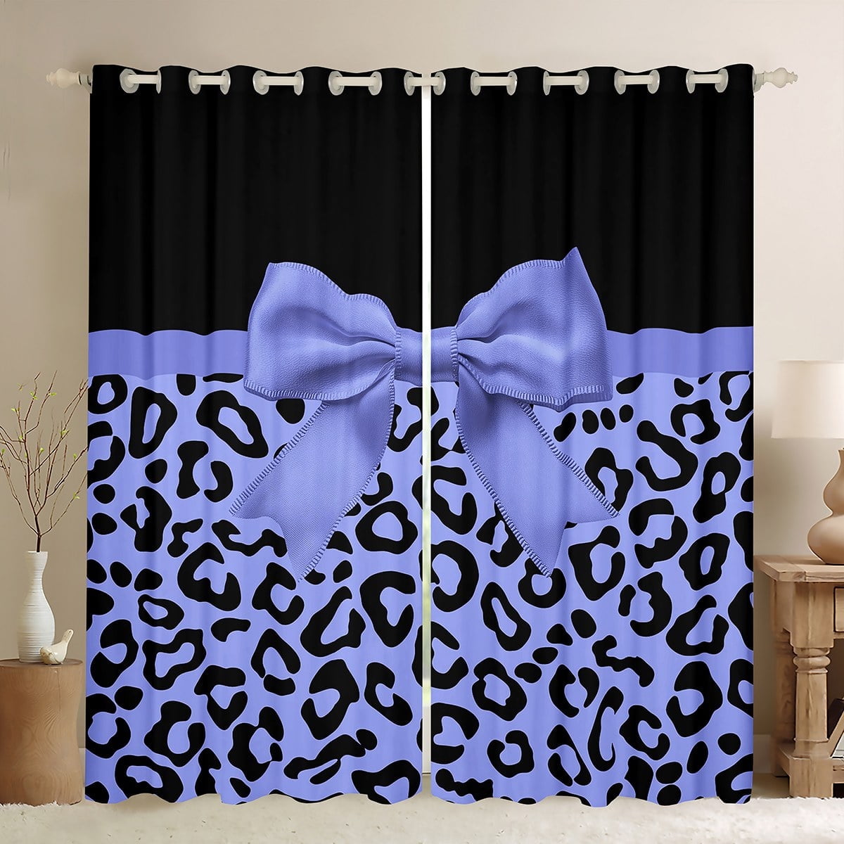 Erosebridal Girly Bow Tie Curtains and Drapes (42x63), Leopard Print 30 ...