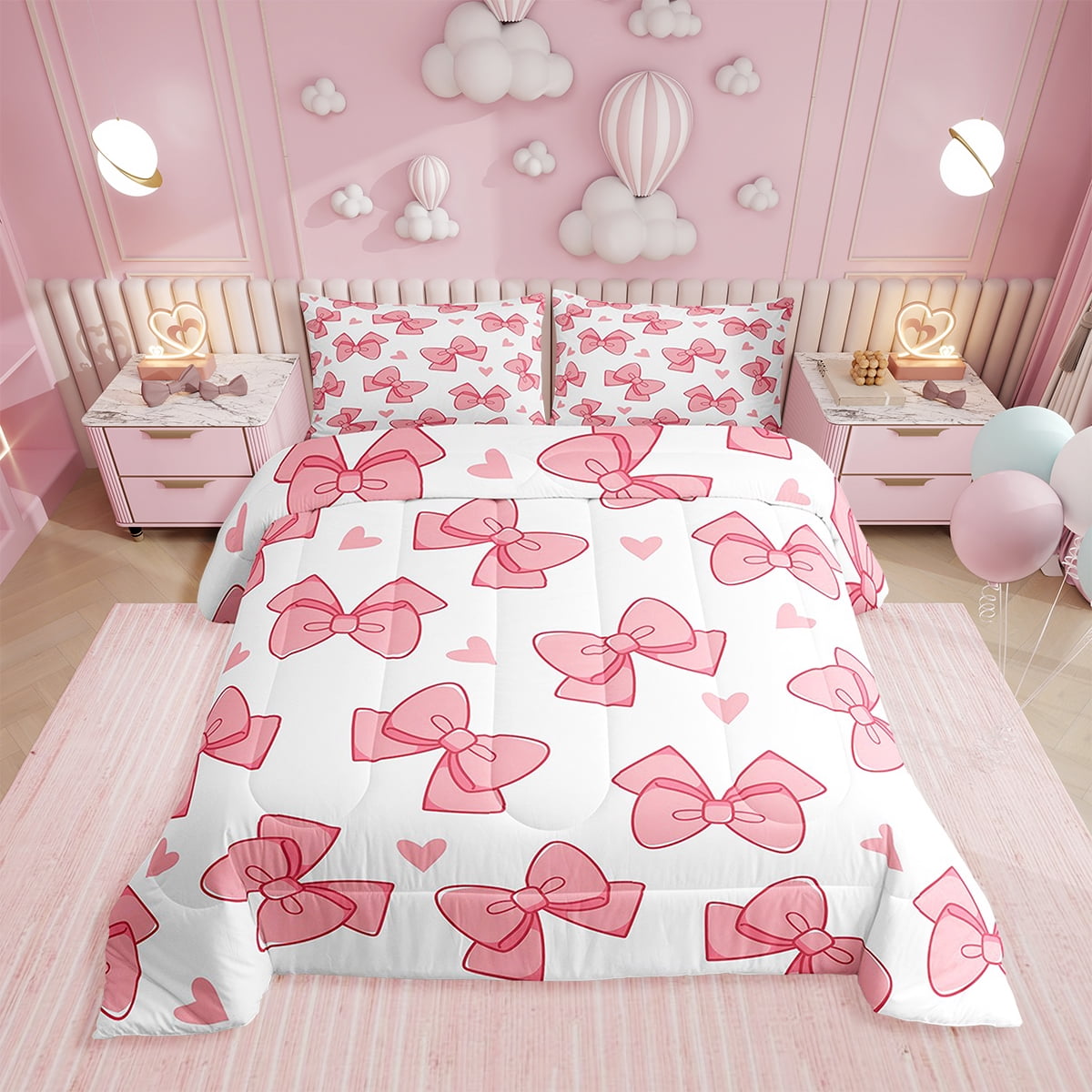 Erosebridal Girly Bowknot Comforter Twin,Watercolor Pink Bow Tie ...