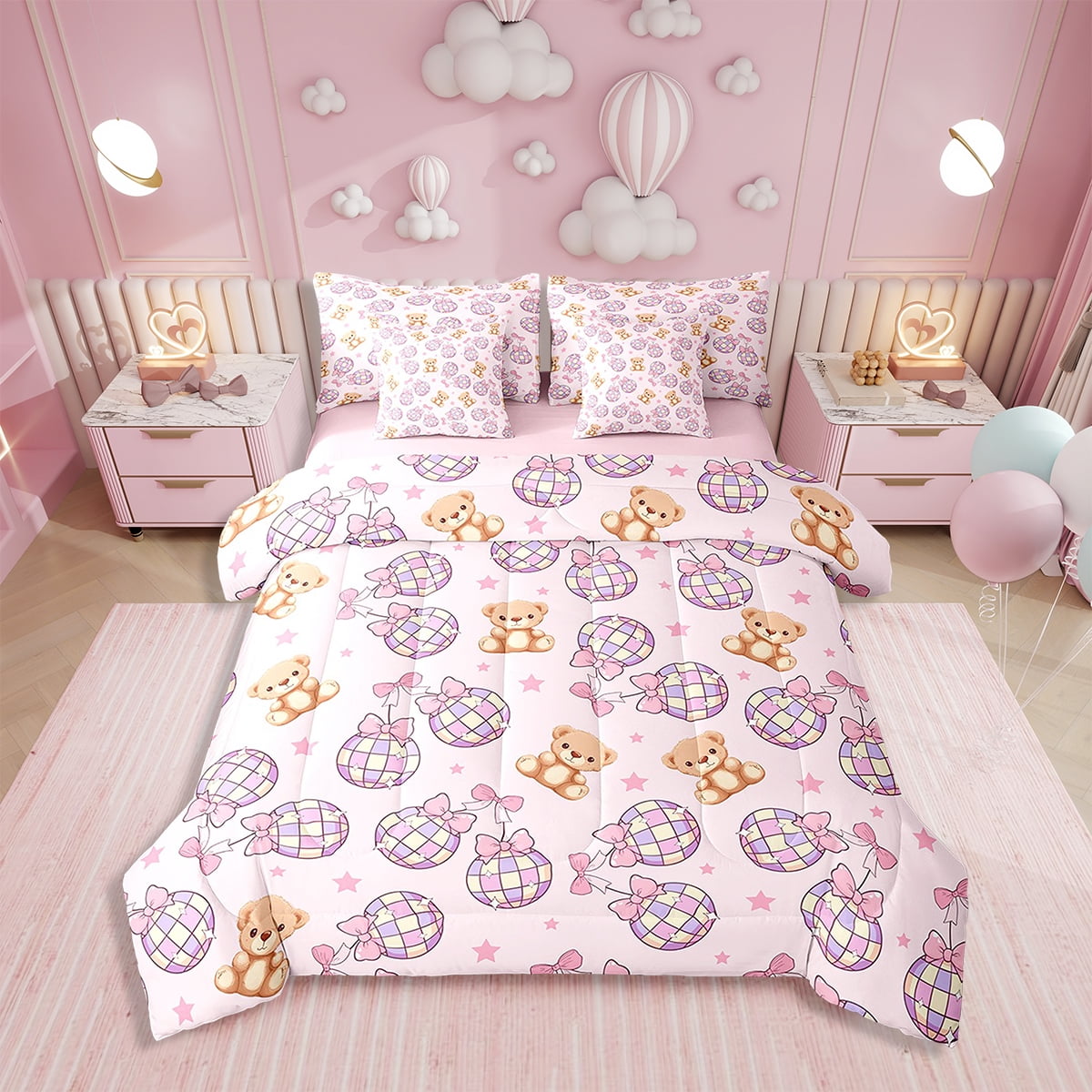 Erosebridal Girly Bowkont 7 Piece Bedding Set Queen Size Watercolor ...