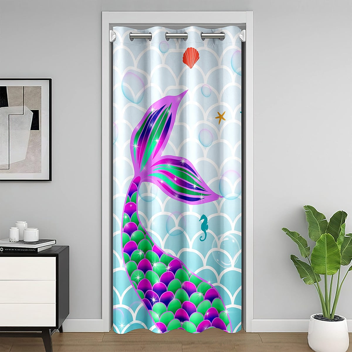 Erosebridal Girly Mermaid Tail Door Curtain Panel 59x80, Ocean Animal ...