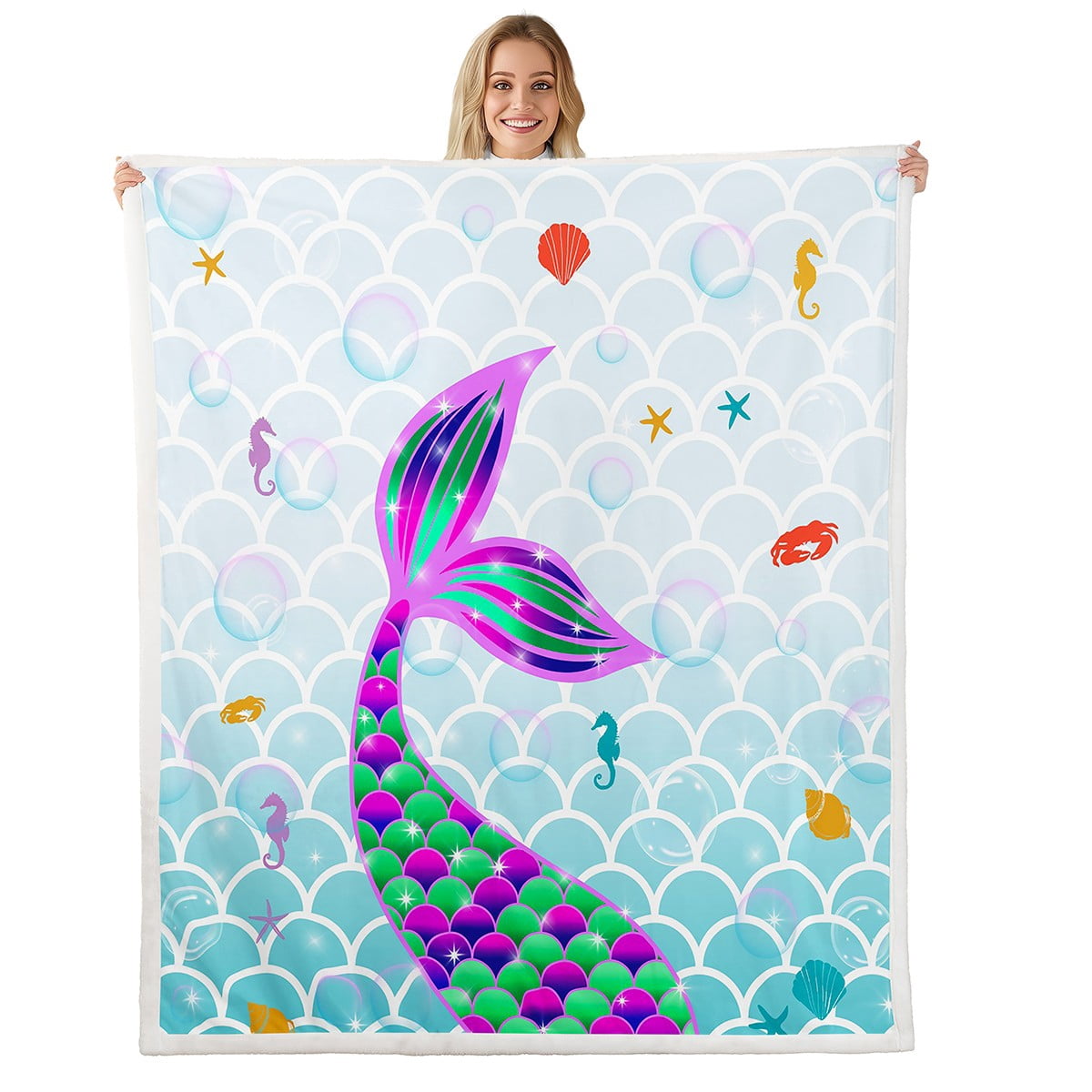 Erosebridal Girly Mermaid Tail Fleece Blanket 90x90, Ocean Animal ...