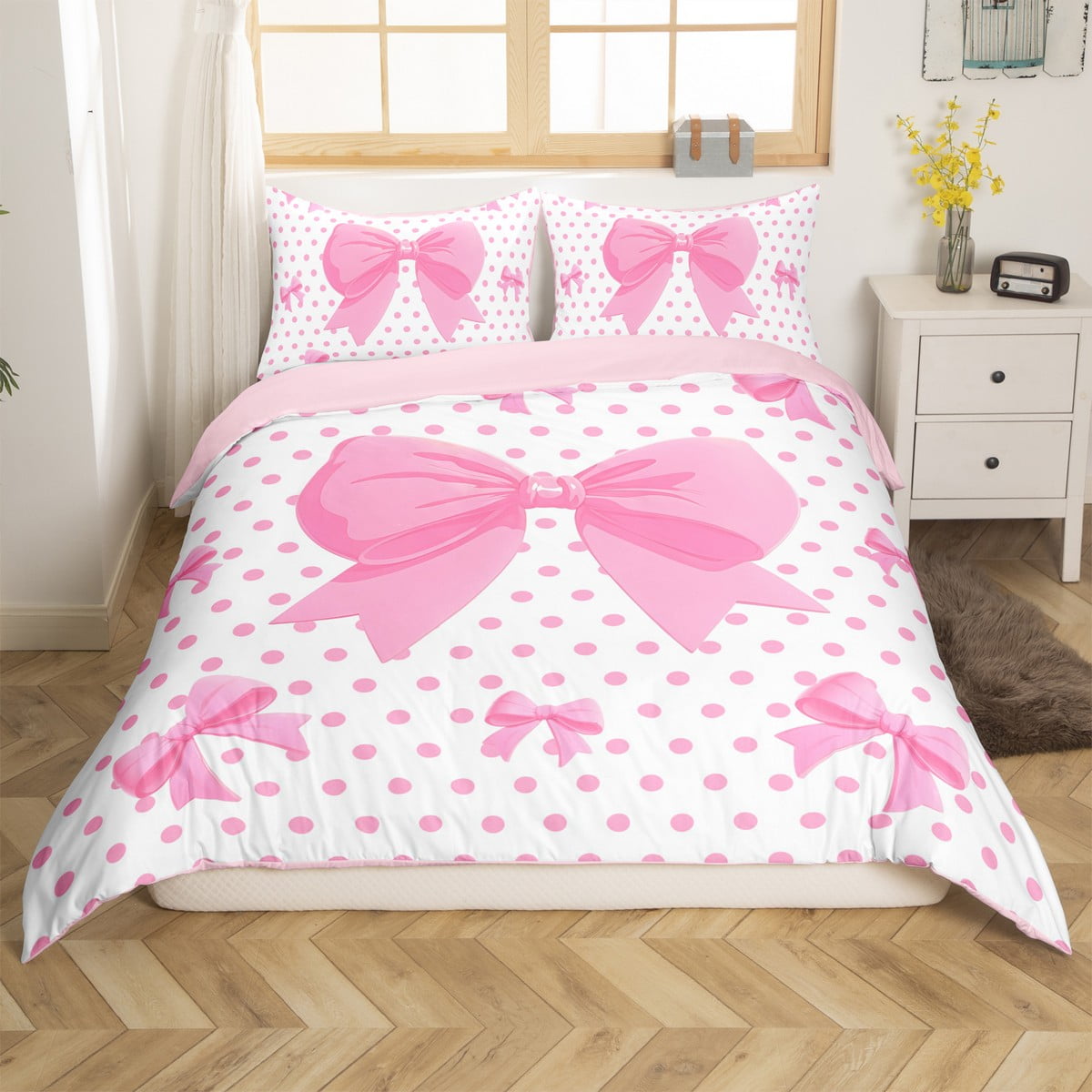 Erosebridal Girly Pink Bow Comforter Cover Full, Dreamy Polka Dots ...