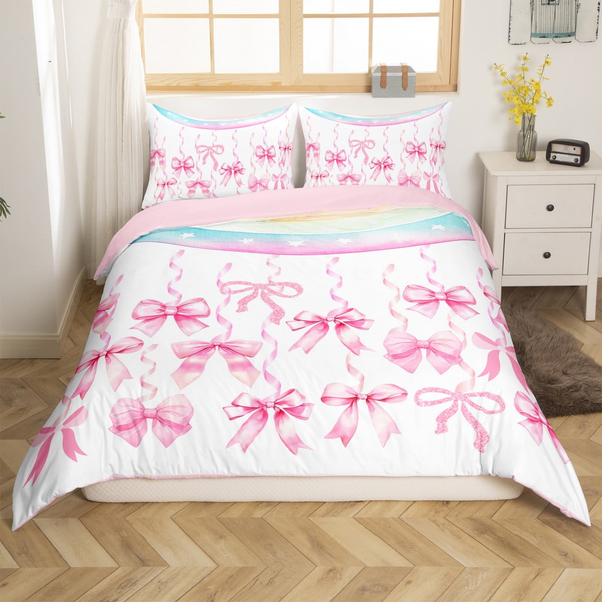 Erosebridal Girly Pink Bow-Tie Duvet Cover Queen, Cartoon Bow Bedding ...