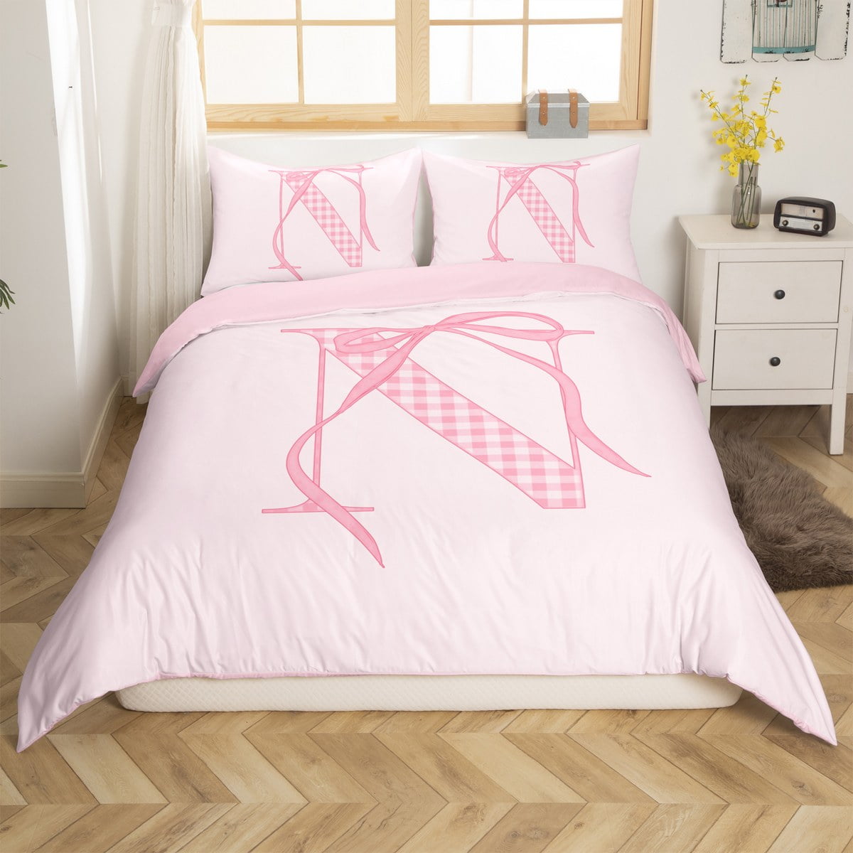 Erosebridal Girly Pink Bow-tie Duvet Cover Twin, Initial A to Z Bedding ...
